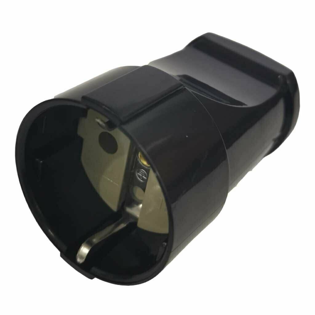 Розетка 1 гнездо, с заземлением, 16 А, 250 В, пластик, IP20, черная, разборная, круглая, GRV-S-16-R-G-B-IP20, 470503