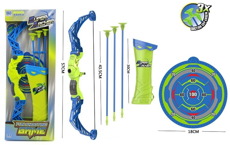 Лук со стрелами на присосках (3 шт) в колчане и мишенью 98703A-43 с 3 лет