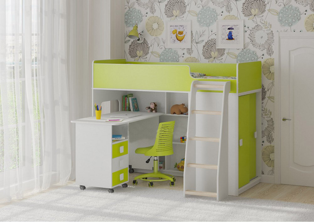 Кровать чердак Л-42.5.5 Белый Лайм