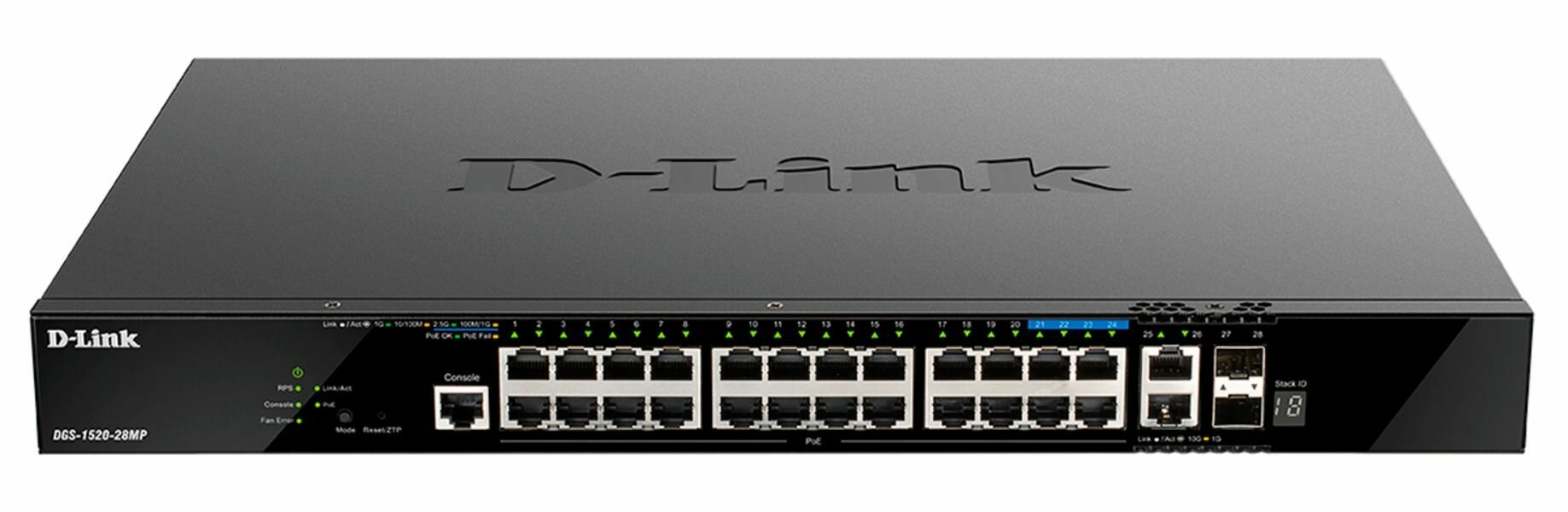 Управляемый L3 стекируемый коммутатор D-Link 24 порта PoE 802.3af/at, PoE-бюджет 370 Вт