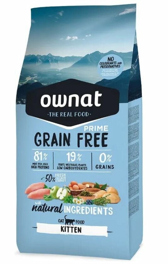 Ownat Kitten Prime Корм сухой беззерновой для котят, с мясом цыплёнка и индейки, 1 кг