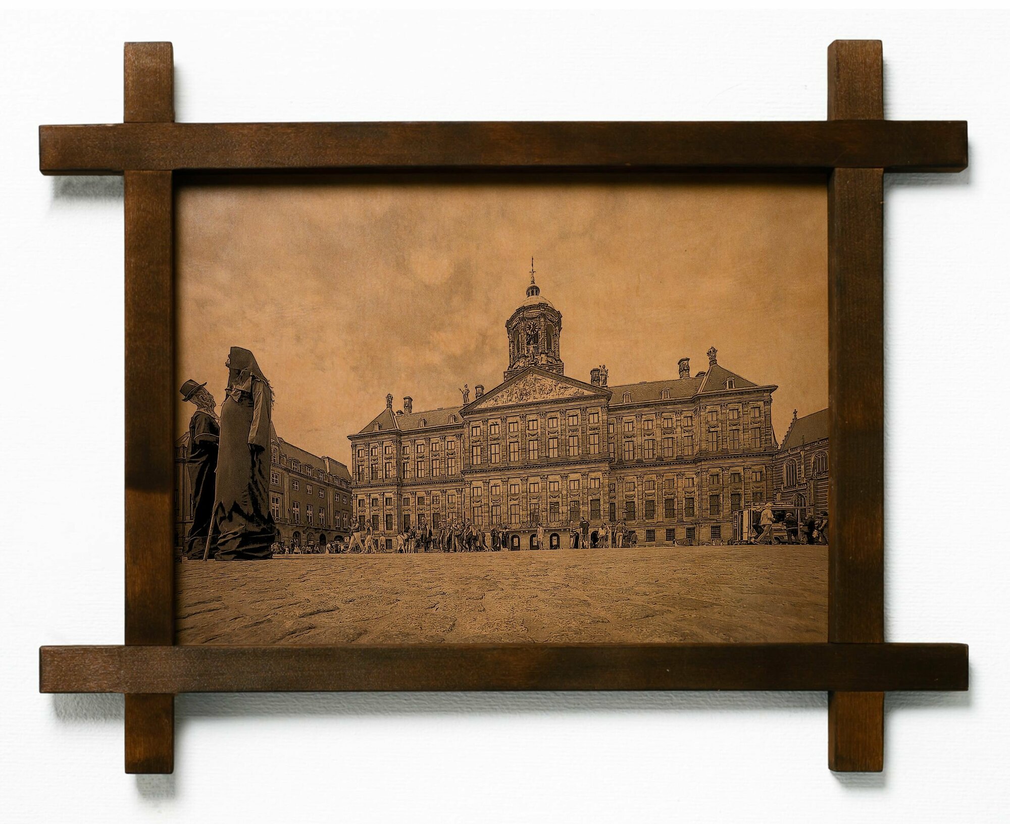 Картина интерьерная, натуральная кожа, "Королевский дворец" (Амстердам), в деревянной раме, BoomGift