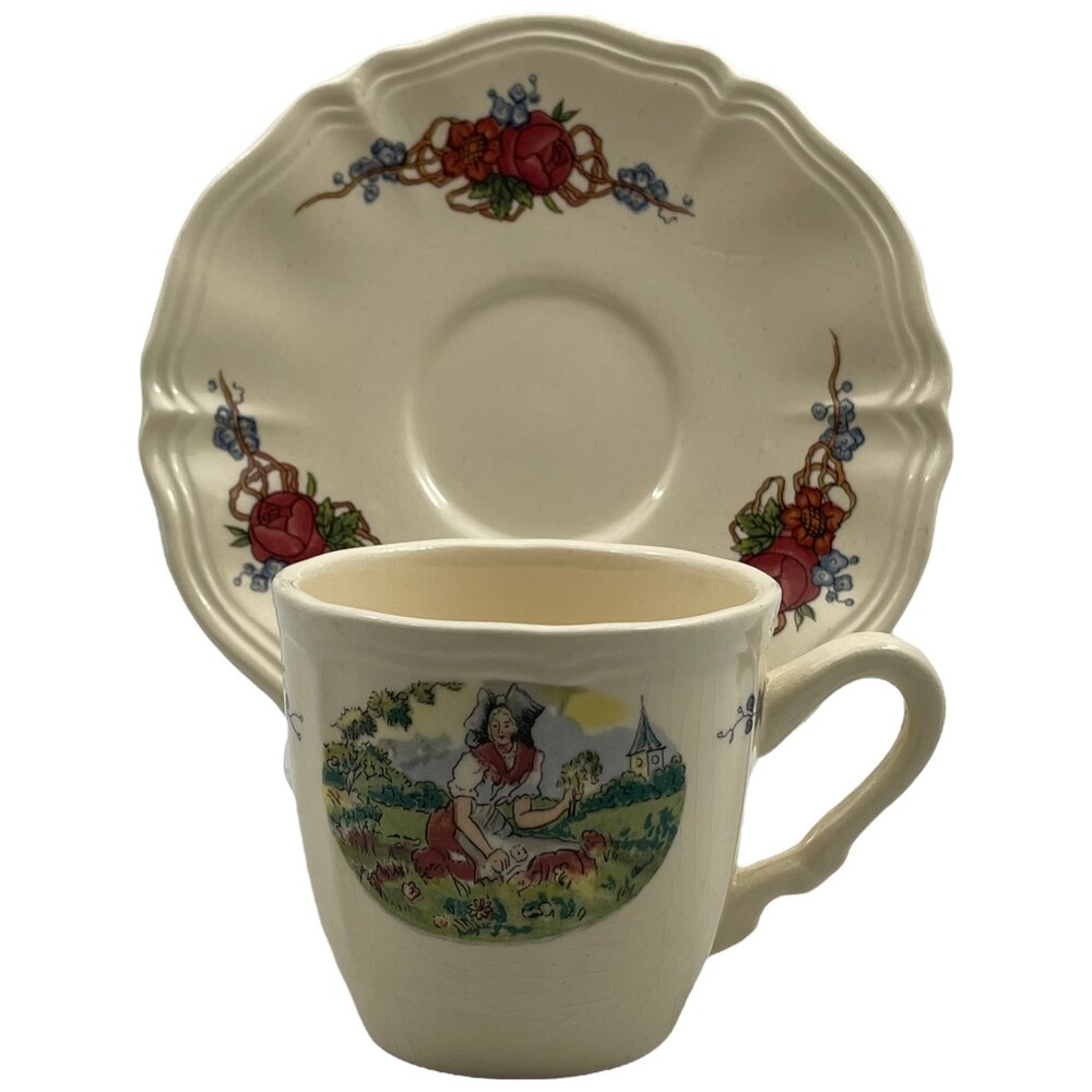 Кофейная пара "Agreste", керамика, 1960-1979 гг, Sarreguemines, Франция (кракелюр)