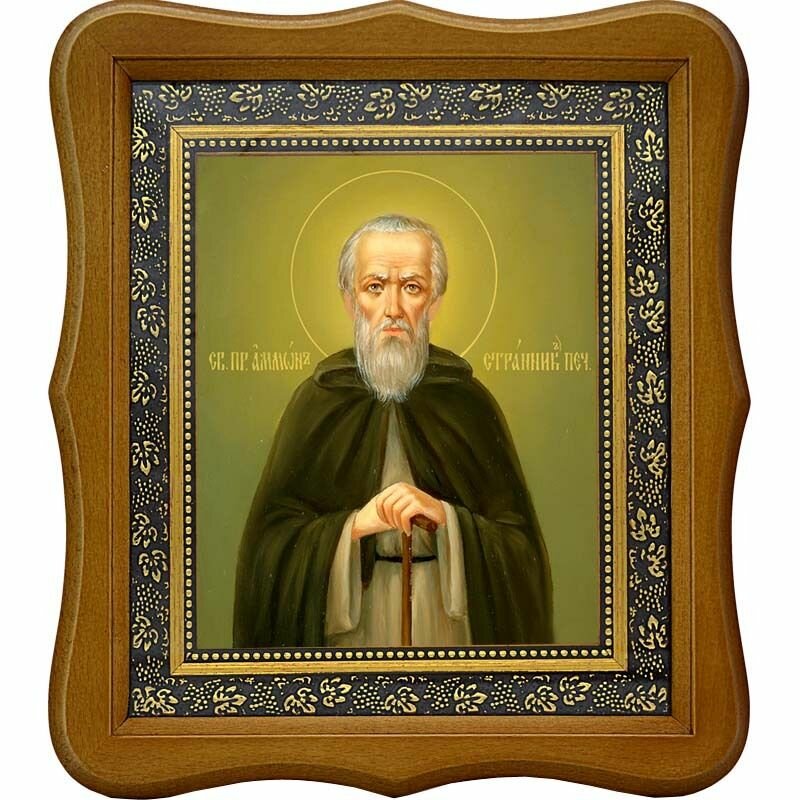 Аммон Печерский, странник, преподобный затворник. Икона на холсте. (17 х 21 см / В деревянном киоте под стеклом).
