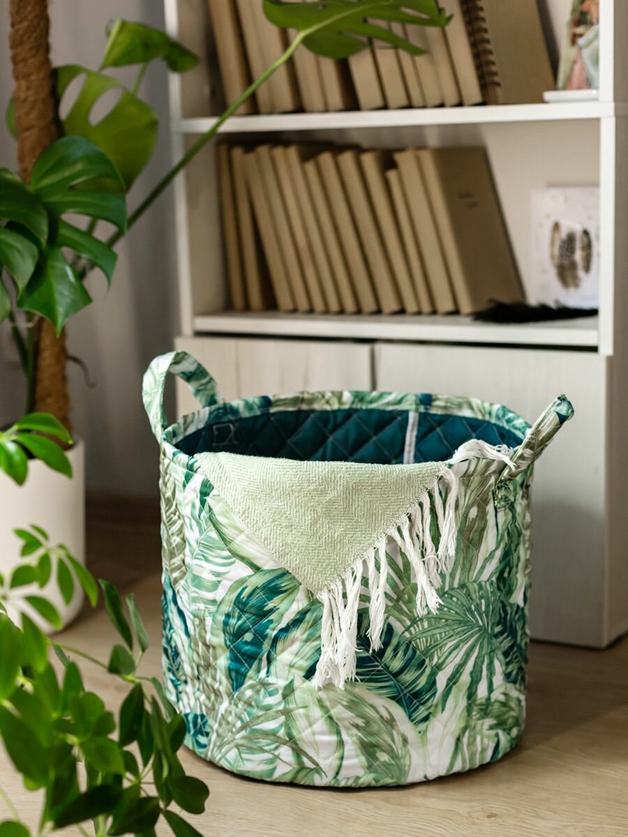 Корзина для хранения органайзер для вещей белья игрушек тканевая Leaves 35x30