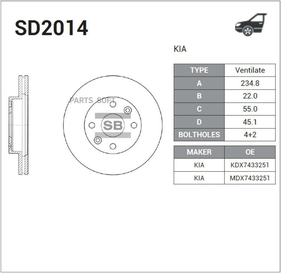 SANGSIN BRAKE SD2014 Диск тормозной