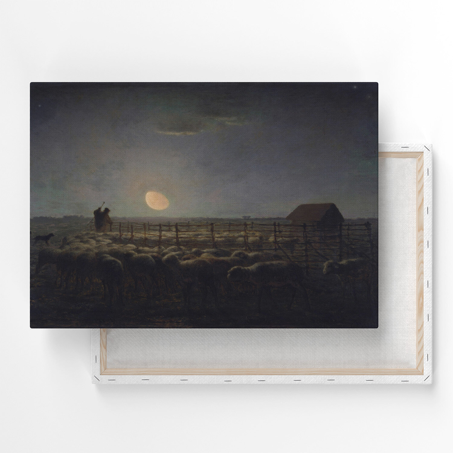 Картина на холсте, репродукция / Жан-Франсуа Милле - The Sheepfold, Moonlight / Размер 40 x 53 см