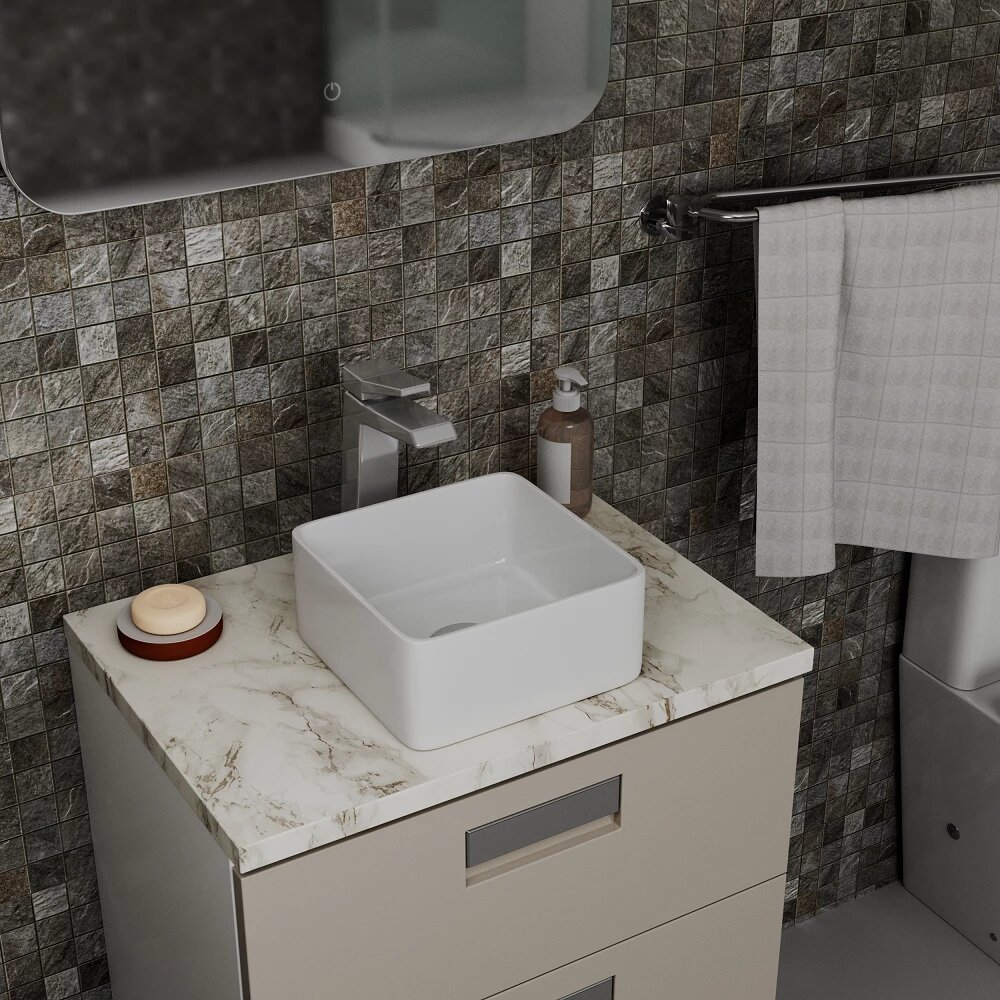 Раковина для ванной/ Раковина накладная D&K Berlin (DT1431116), 240*240*120мм, чаша квадратная, белая, фарфоровая