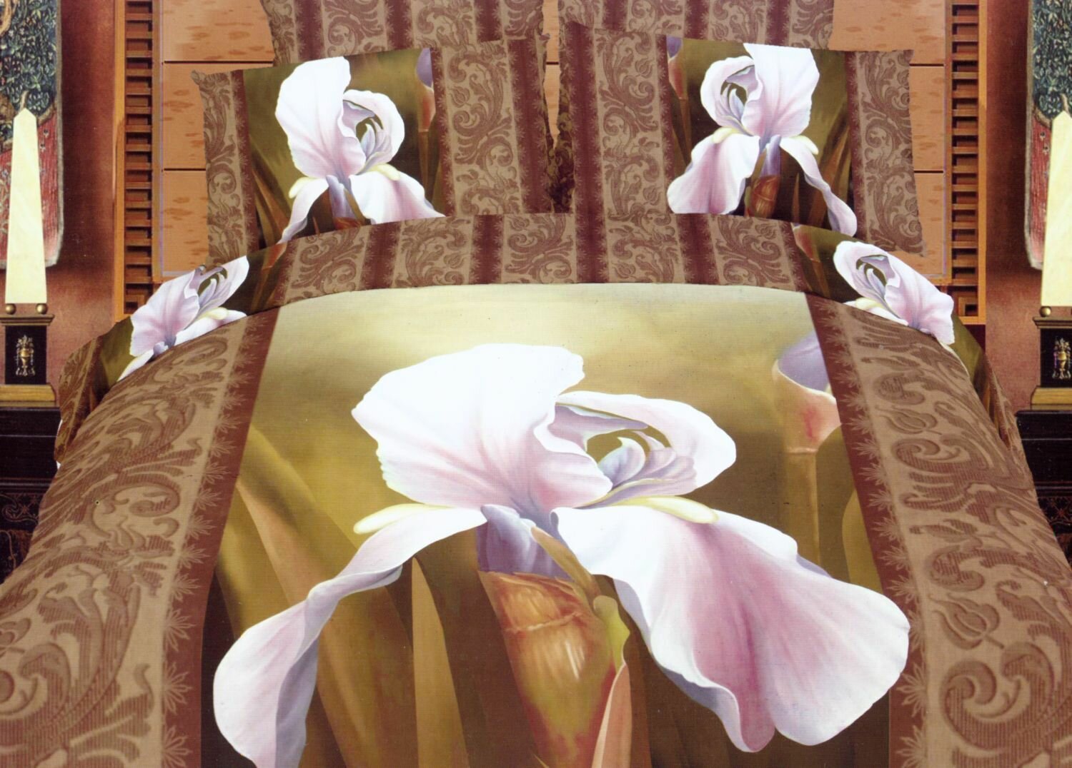 DOMITEX : Комплект постельное белье домитекс сатин цветной Люкс фотопечать Мокко 1,5 спальный, наволочки 70х70см