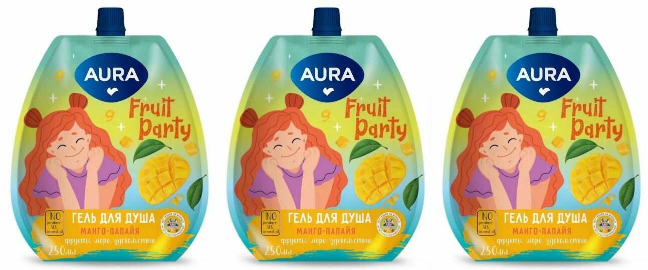 Aura Гель для душа Манго-Папайя, 250 мл, 3 шт