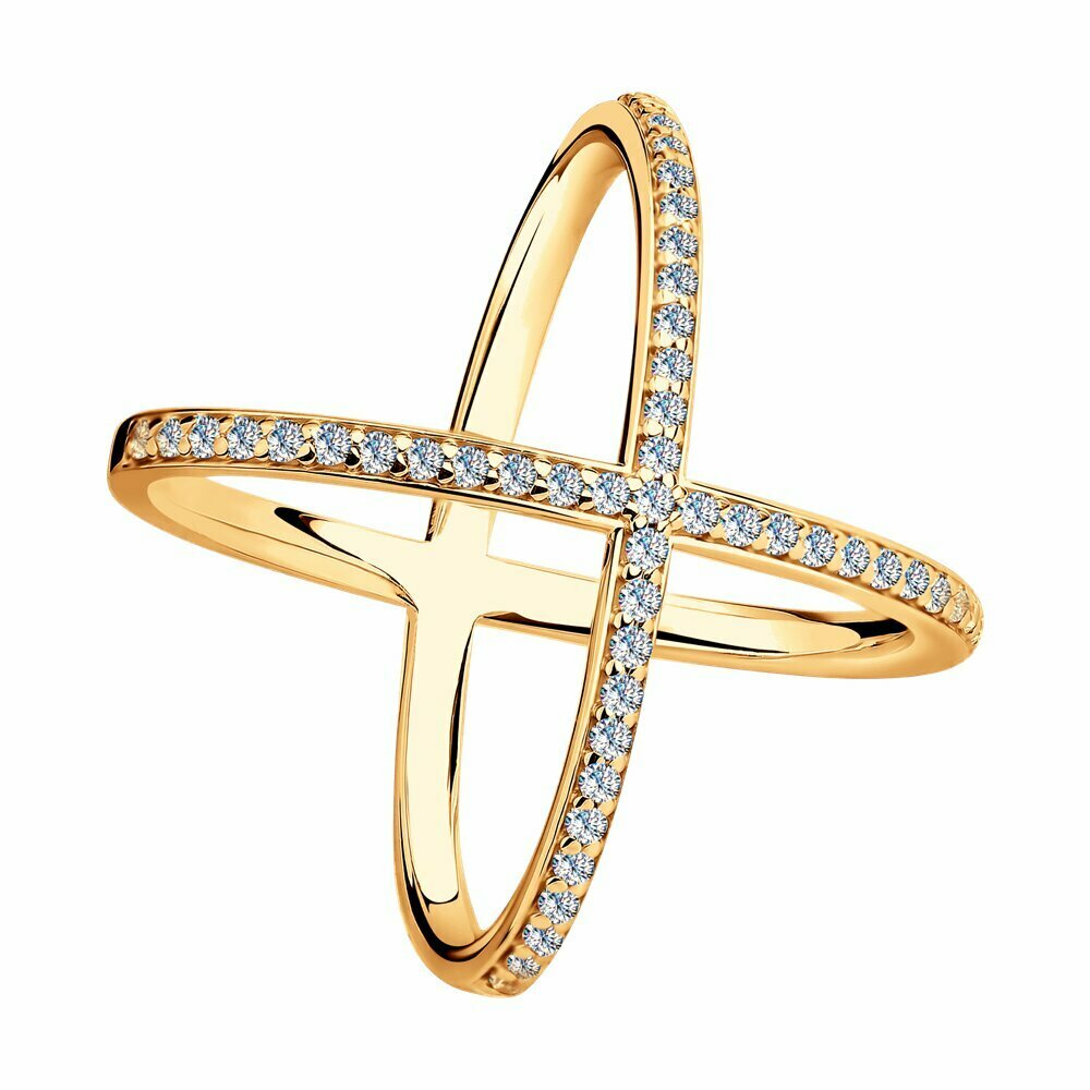 Кольцо, серебро, 925 проба, золочение, фианит