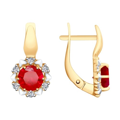 Серьги, золото, 585 проба, фианит, корунд