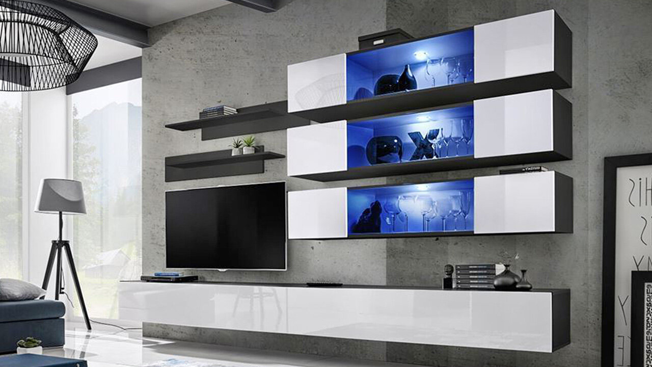 Гостиная 6 Белый Фасадный 0101 / Черный 0190 NEW 320x40x180 см, белый фасадный, черный GOODFORM