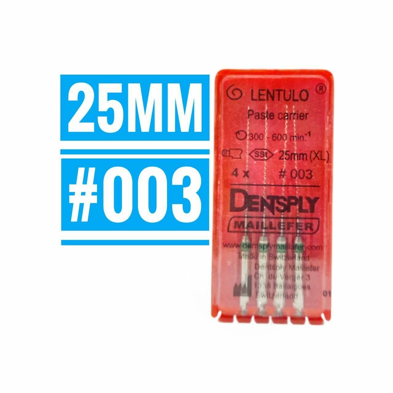 Paste Carriers Lentulo - каналонаполнитель машинный. N003 L25 (ISO 30-90) от Dentsply Maillefer, длина 25, 4 шт/ упак, NeoHealth.