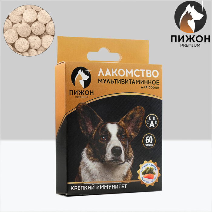 Лакомство для собак Пижон. Крепкий иммунитет с ламинарией, со вкусом лосося, 60 таб, 2 шт.