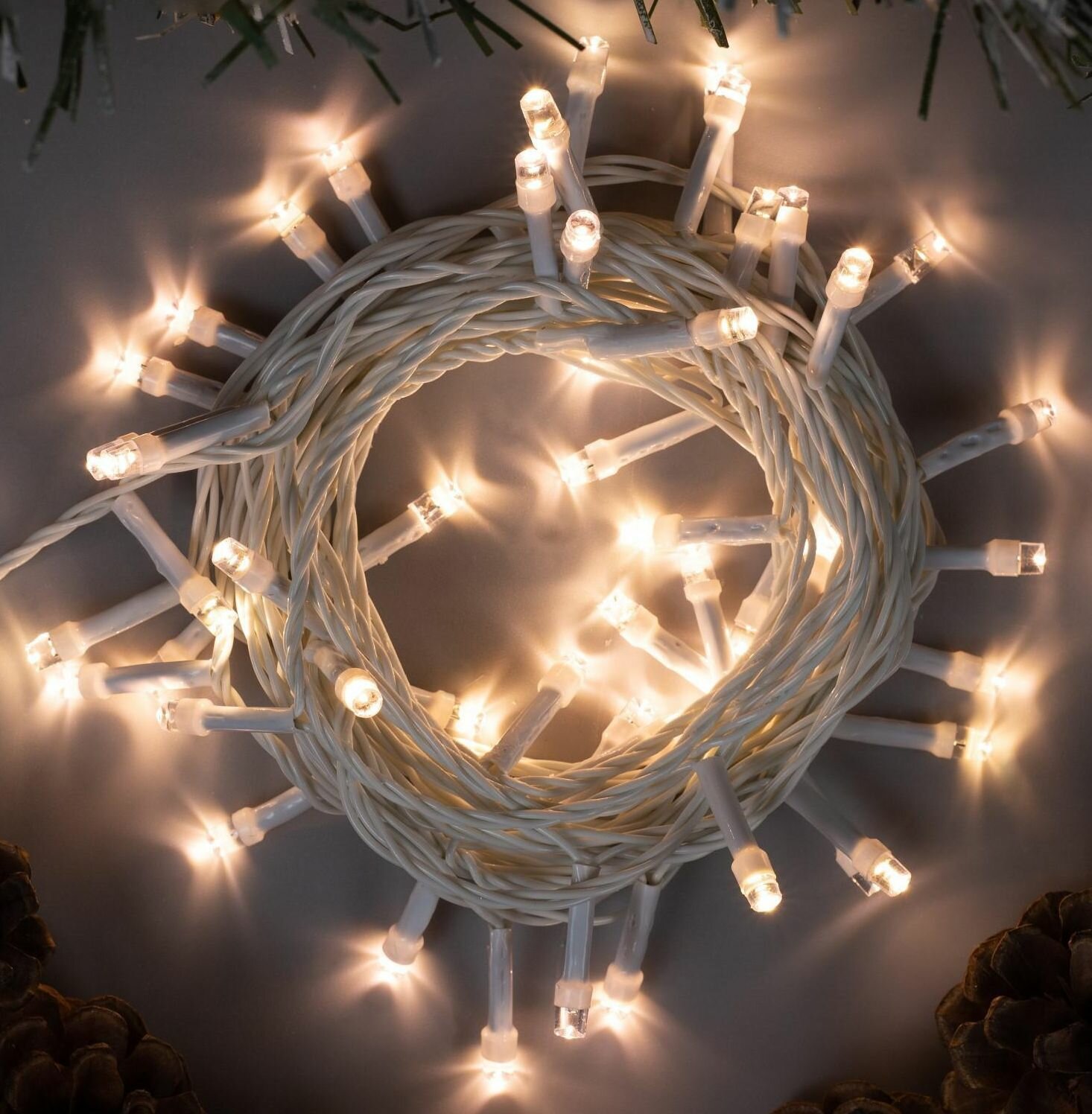 Гирлянда интерьерная светящаяся "Нить" 5 м, IP20, белый шнур, 50 LED, свечение тёплое белое, 8 режимов, работает от сети, 220 В, декоративная новогодняя электрогирлянда