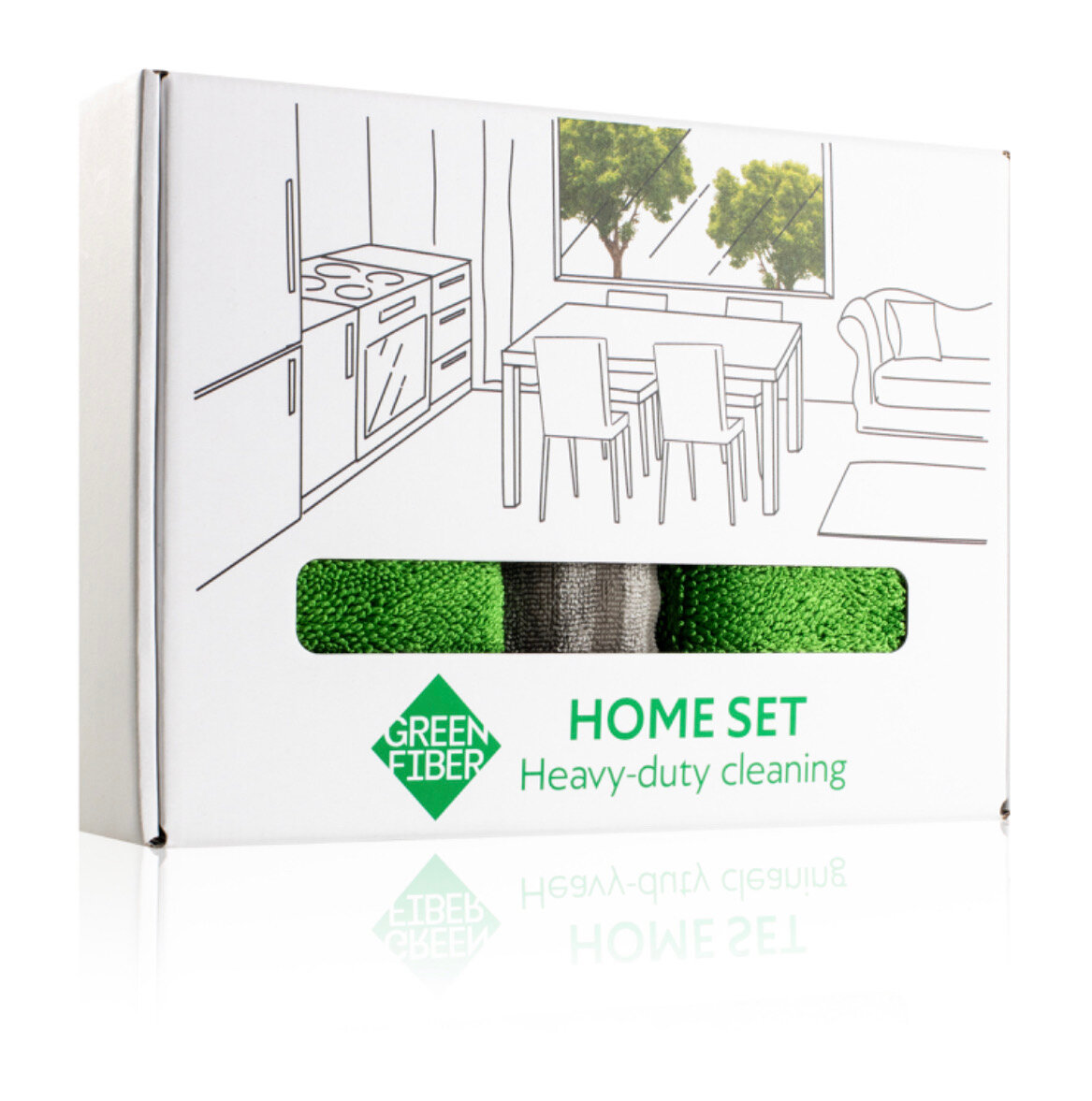 Набор для чистки сложных загрязнений HOME SET Heavy-duty Сleaning Set GREEN FIBER, Набор из 3-х предметов. GreenWay