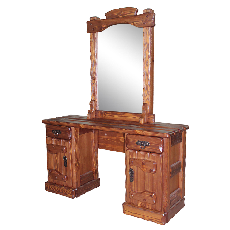 Трюмо деревянное с элементами ковки рианна "Сударыня 1" (зеркало, ящик + дверь, ящик + дверь) 140*45*Н186 старый орех