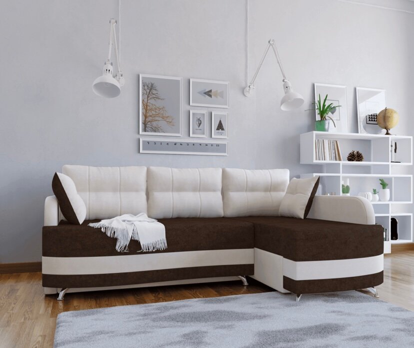 Диван угловой DiHall "Сакура", еврокнижка, велюр, коричневый, 150 см х 200 см