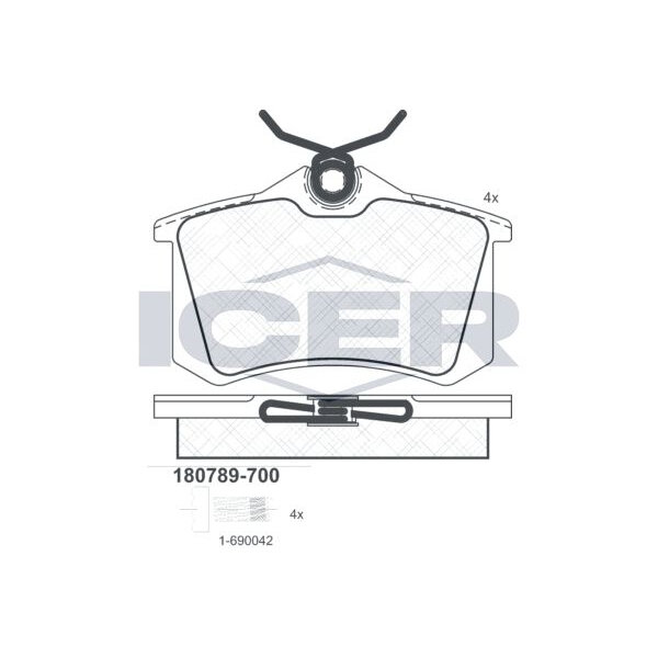Колодки тормозные дисковые комплект Renault Audi Seat Peugeot Volkswagen, ICER 180789-700 (1 шт.)