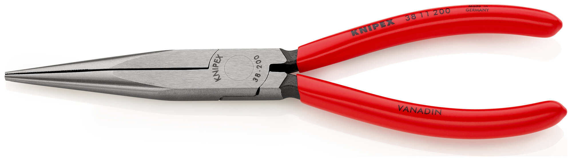 Плоскогубцы KNIPEX механика, плоскокруглые губки, 200 мм, фосфатированные, обливные ручки KN-3811200