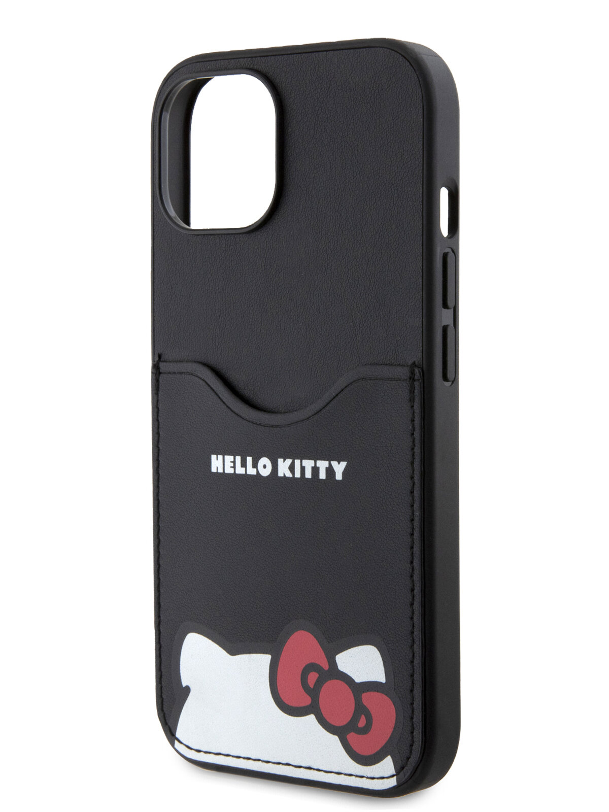 Hello Kitty для iPhone 15 чехол Cardslot PU Leather Hidden Kitty Hard Black