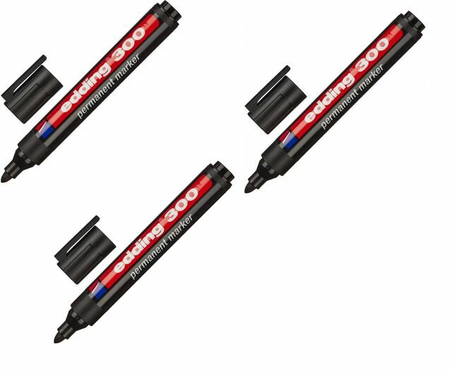 Edding Маркер перманентный E-300/1 черный, 1,5-3 мм, круглый наконечник, 3 шт.