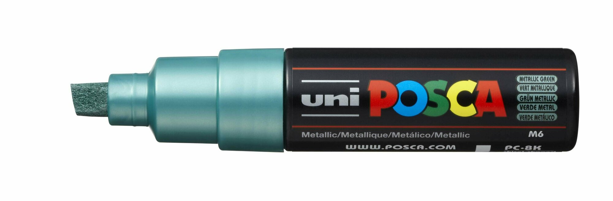 Маркер POSCA PC-8K, зелёный металлик, до 8.0 мм, скошенныйнаконечник(номер цвета М6)