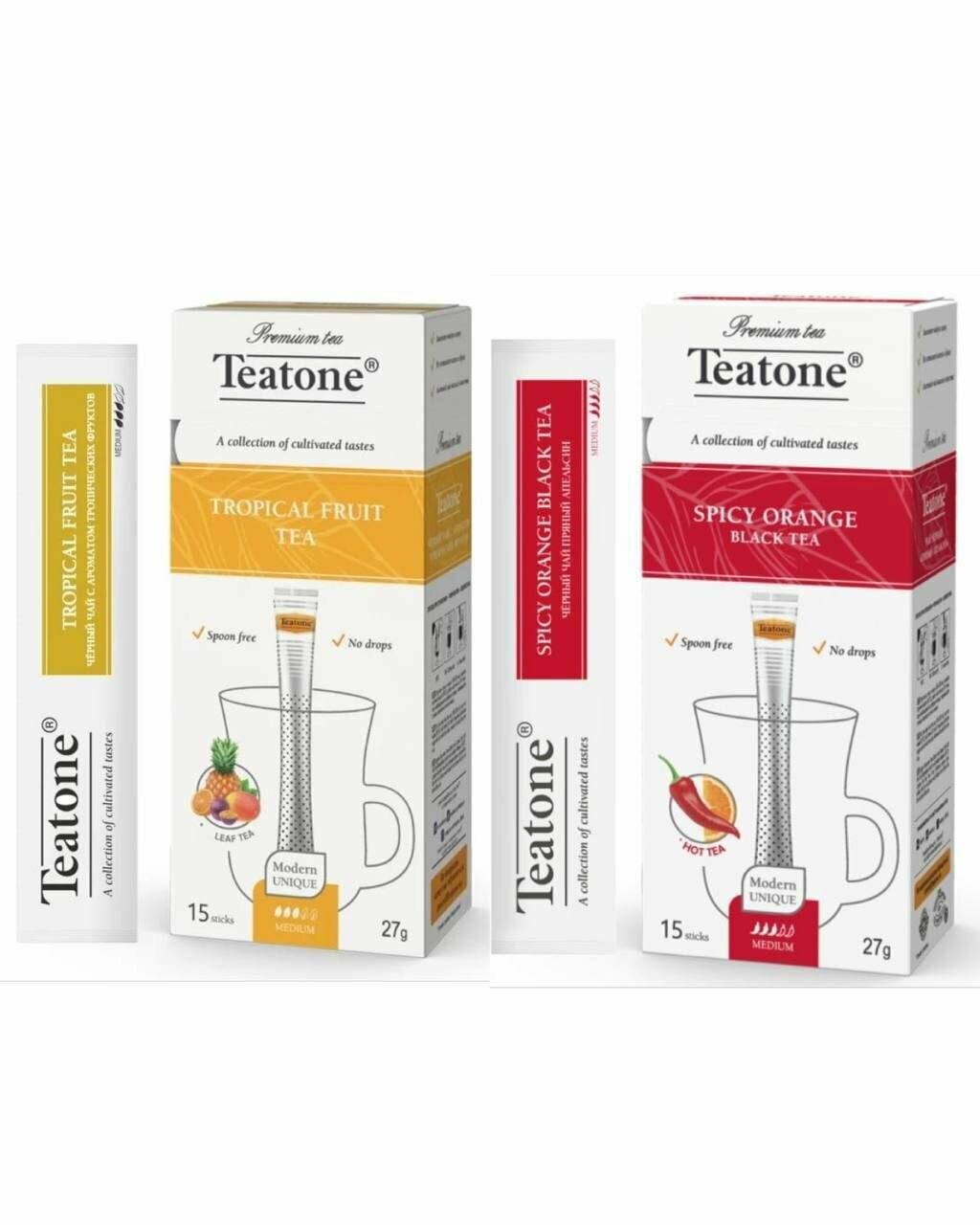 Чай черный Тропические фрукты/Пряный апельсин Teatone, 2 шт по 15 стиков