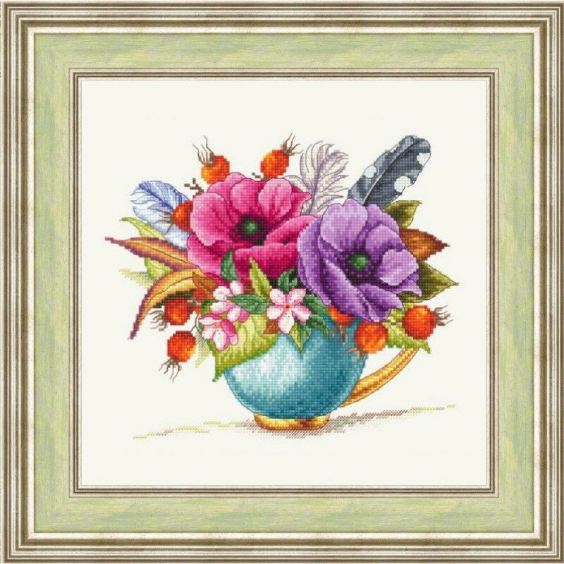 Набор для вышивания Сделано с любовью #ЦВ-071 Букет с перьями, Счетный крест, 25 х 25 см