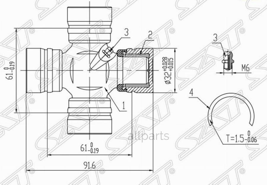 SAT ST-04371-36030 Крестовина карданного вала Toyota Hilux Pick Up 15- / Land Cruiser 80-