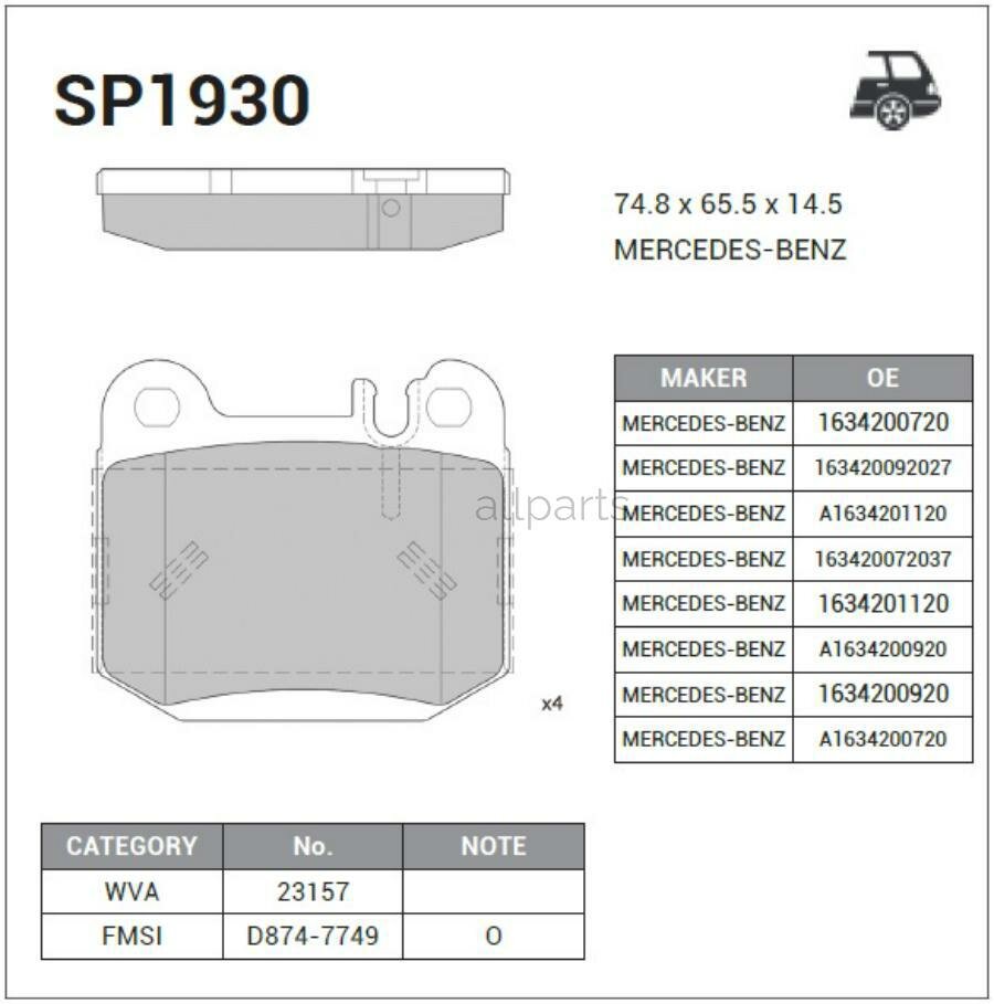 SANGSIN BRAKE SP1930 SP1930 колодки дисковые задние!\ MB W163/55AMG 3.5-5.5/4.0CDi 98>