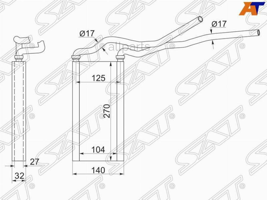 SAT ST-TY15-395-0 Радиатор отопителя салона Toyota Mark II (X110) 00-04 / Lexus IS 98-05