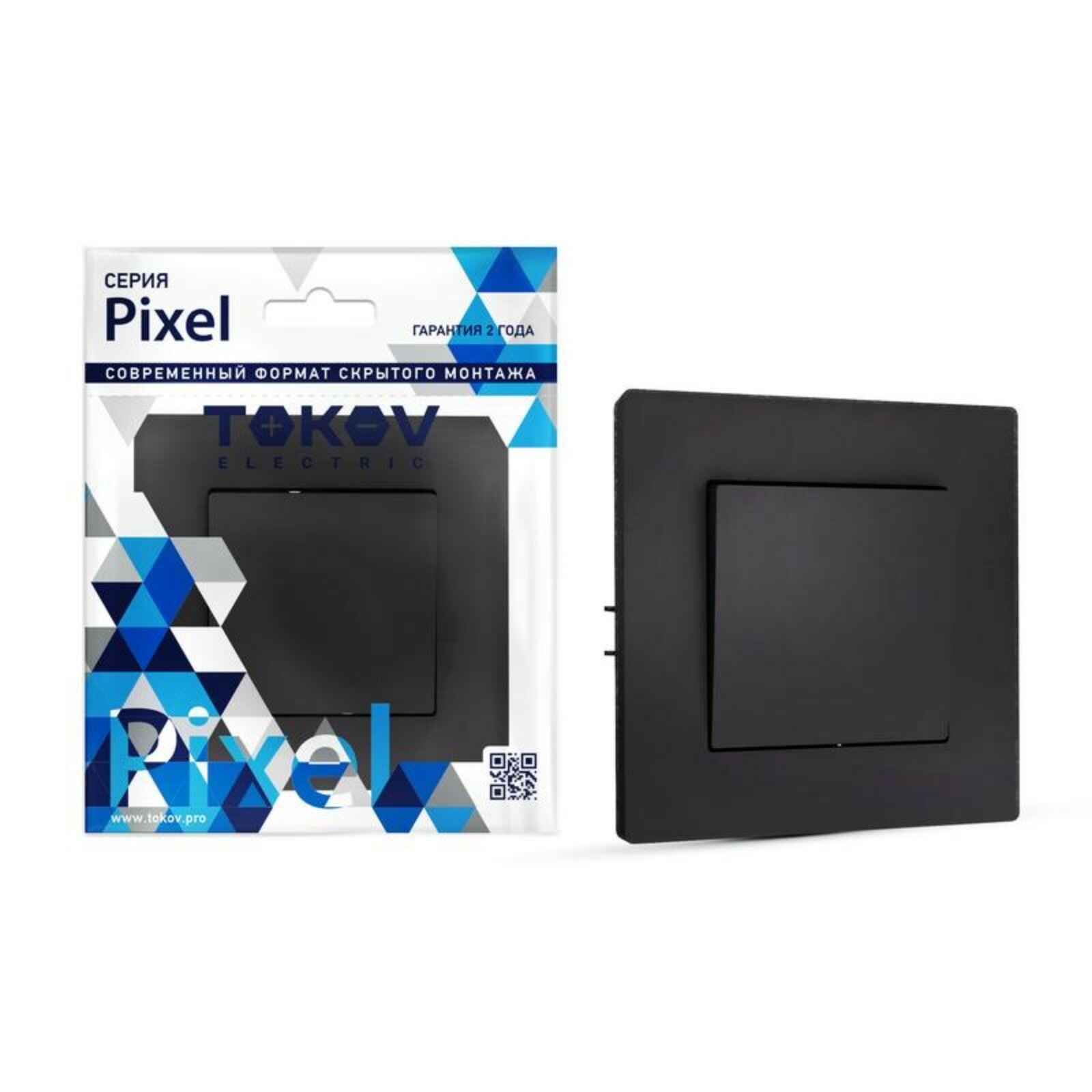 Выключатель TOKOV ELECTRIC, Pixel, 1 клавиша, в сборе, 10 А, IP20, карбон, TKE-PX-V1F-C14