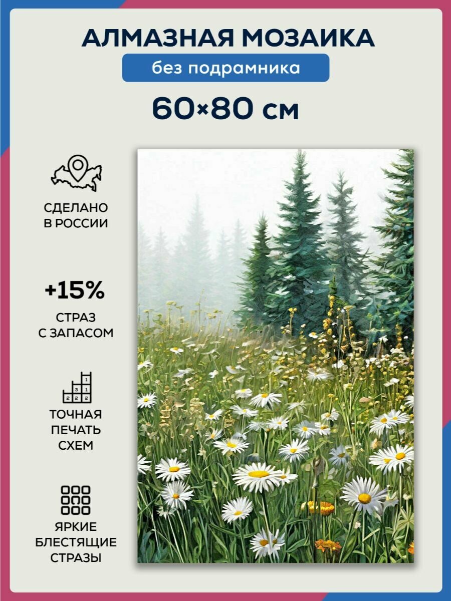Алмазная мозаика 60x80 Ромашковое поле без подрамника