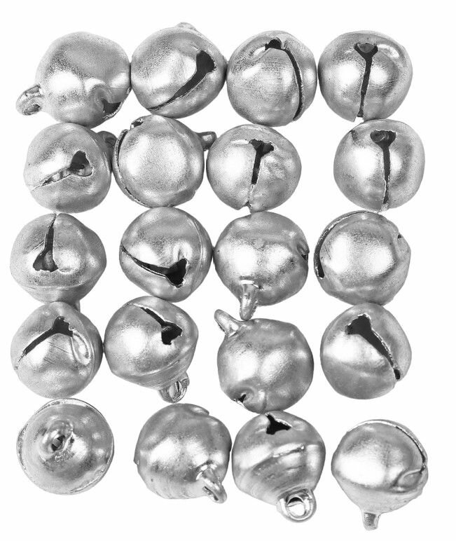 Декоративные бубенчики, серебристые металлические звенящие колокольчики для рукоделия, набор для творчества, 20 шт, размер 1 шт: 1 см