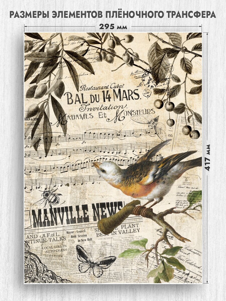 Трансфер для декупажа переводной рисунок для поверхностей винтажный 013 (А3)