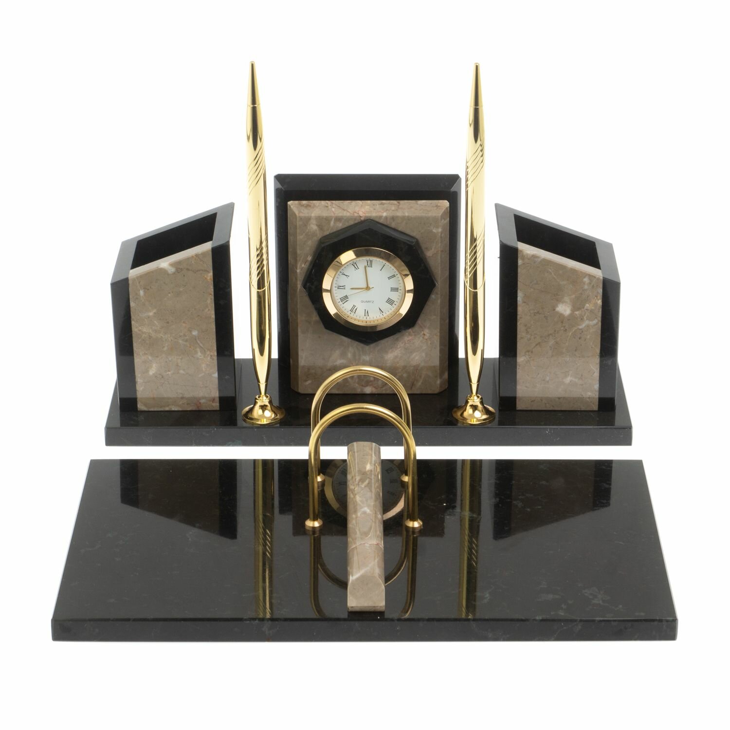 Письменный набор "Канцелярский" с часами камень бежевый мрамор 127468