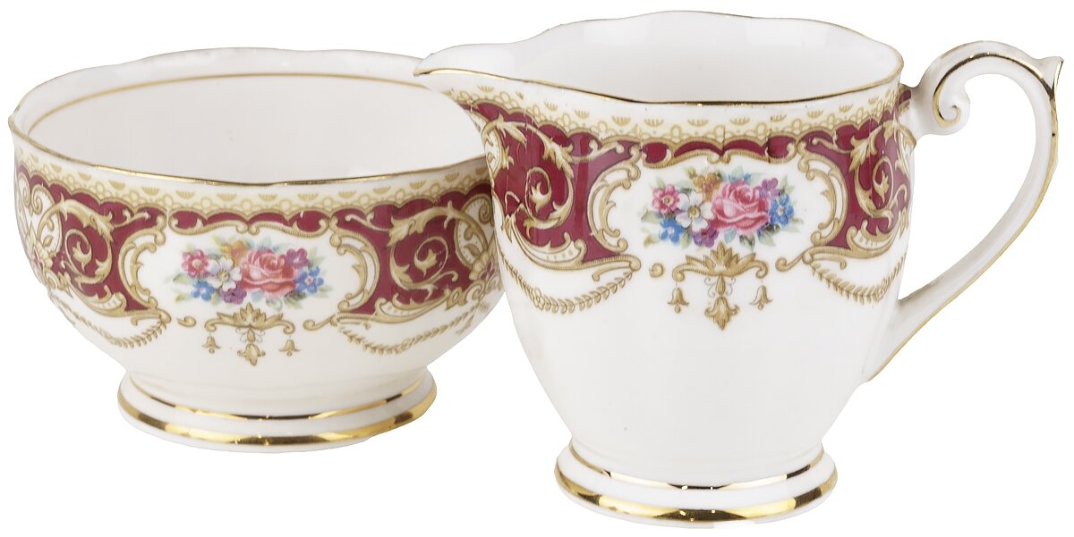 Сахарница и сливочник "Королевские", английский фарфор, Queen Anne, Великобритания, вторая половина 20 века (трещина на сахарнице)