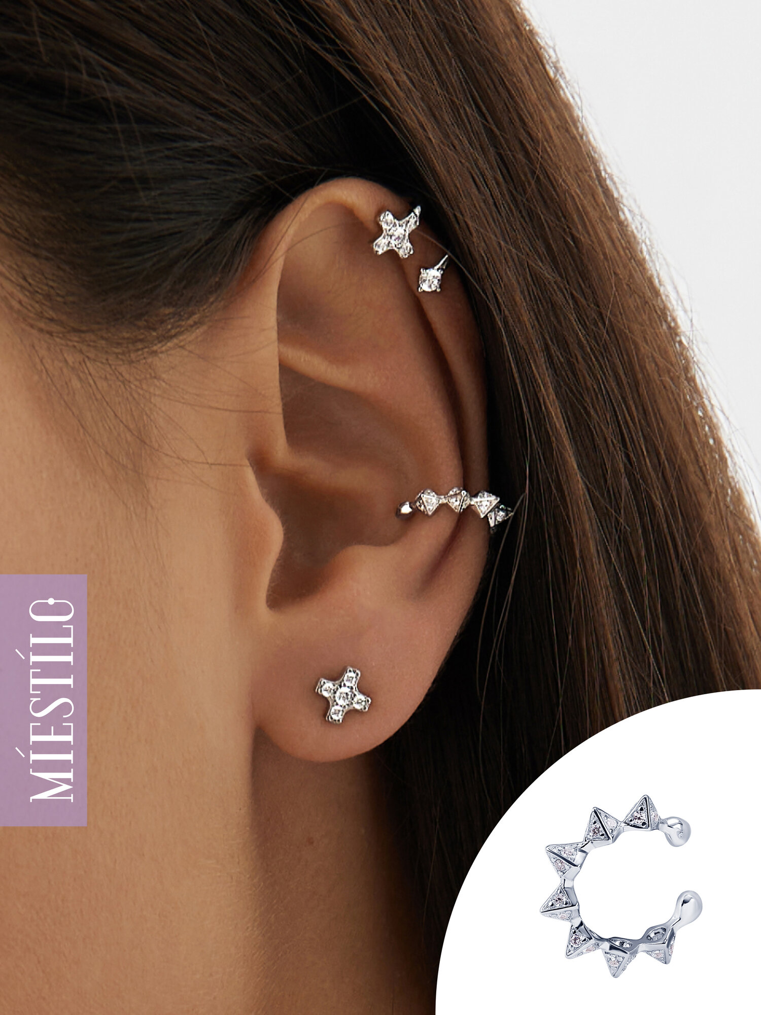 Кафф, серебро, 925 проба, родирование