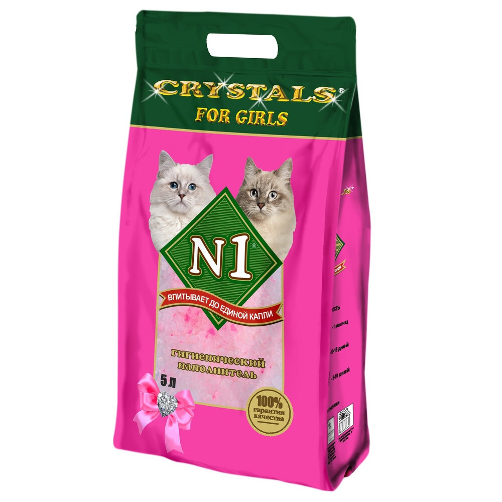 N1_ Силикагелевый наполнитель (Crystals) для кошечек, Розовый, 12,5л 5кг