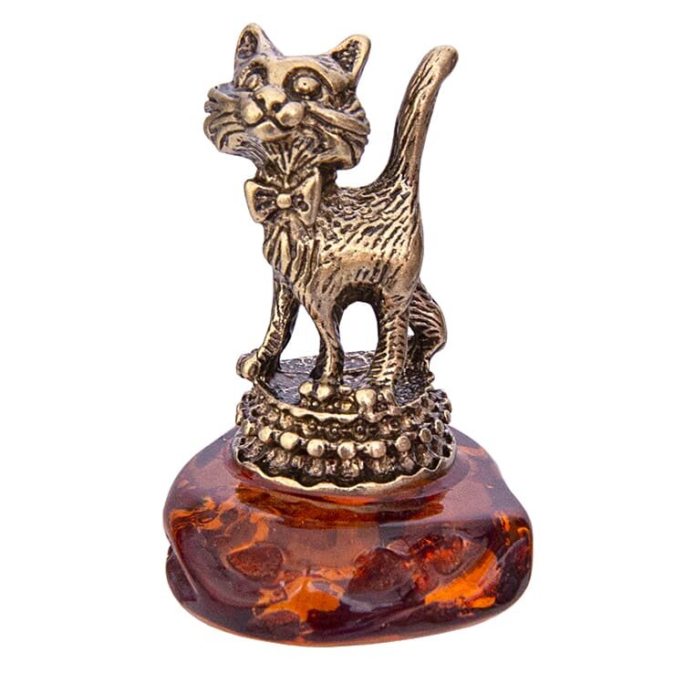 Фигурка коллекционная на натуральном янтаре Королева кошка 3 х 4 см