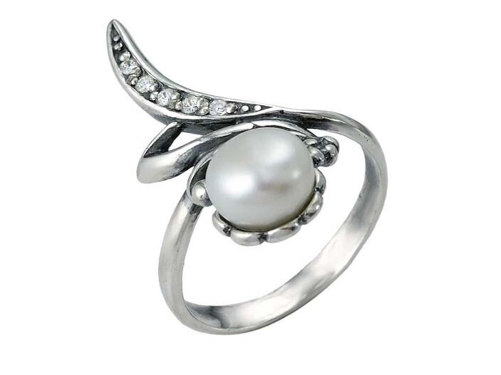 Кольцо, стекло, жемчуг имитация