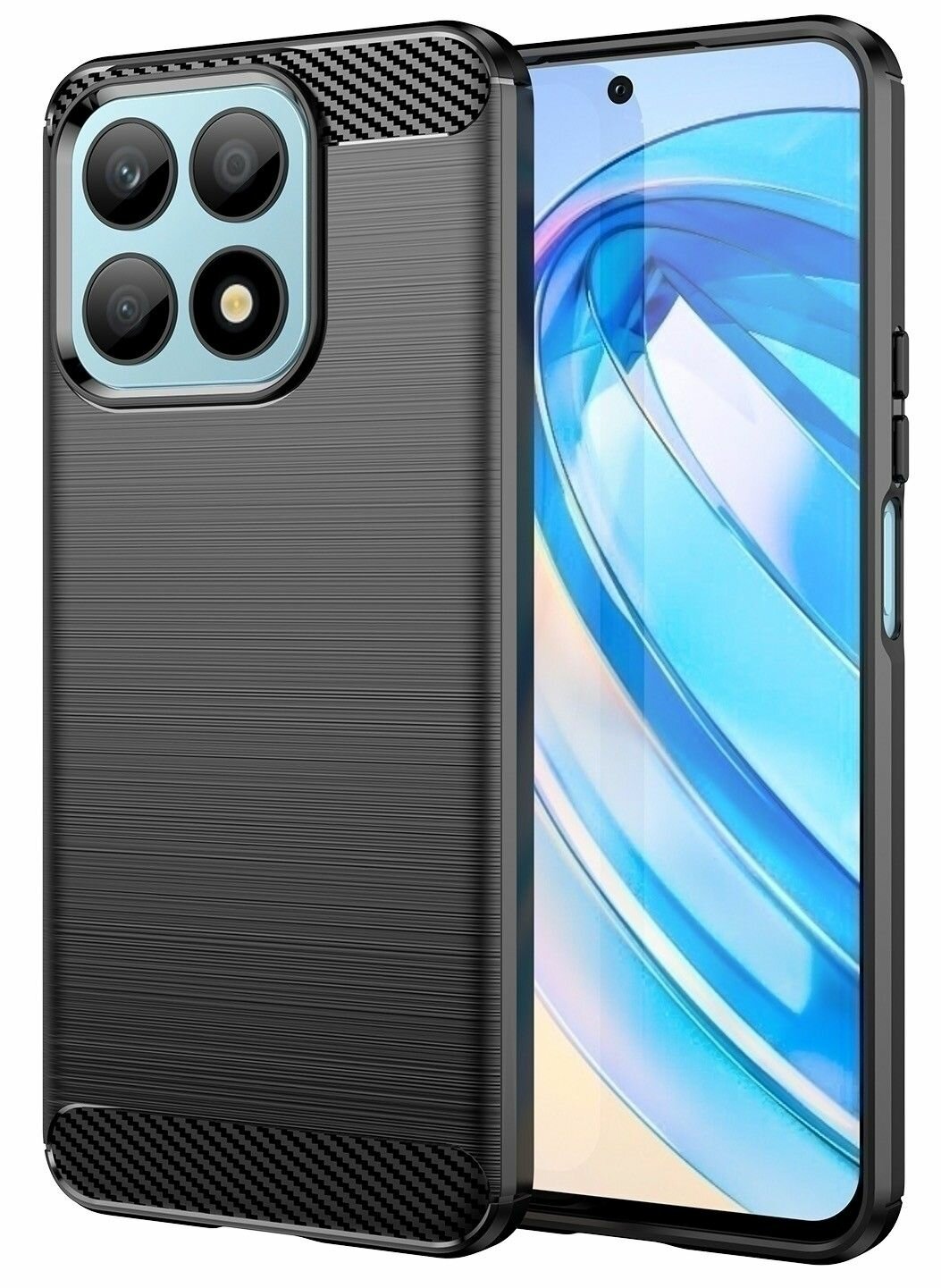 Чехол на Honor X8a силиконовый карбон сталь чёрный противоударный