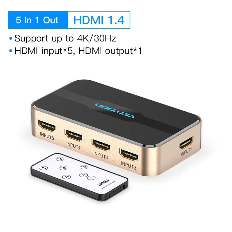 Vention HDMI коммутатор 5 в 1 5 in 1 out hdmi 1.4