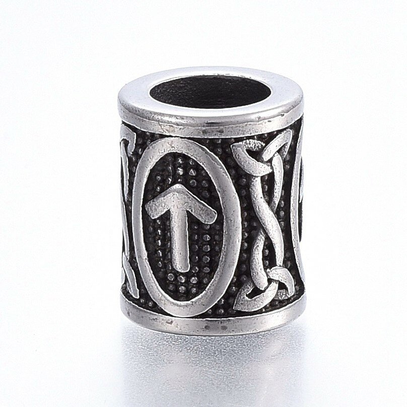 Бусина металлическая, 16х13мм, Руна Тейваз, базовый материал - нержавеющая сталь, без покрытия, с чернением, 1 шт.