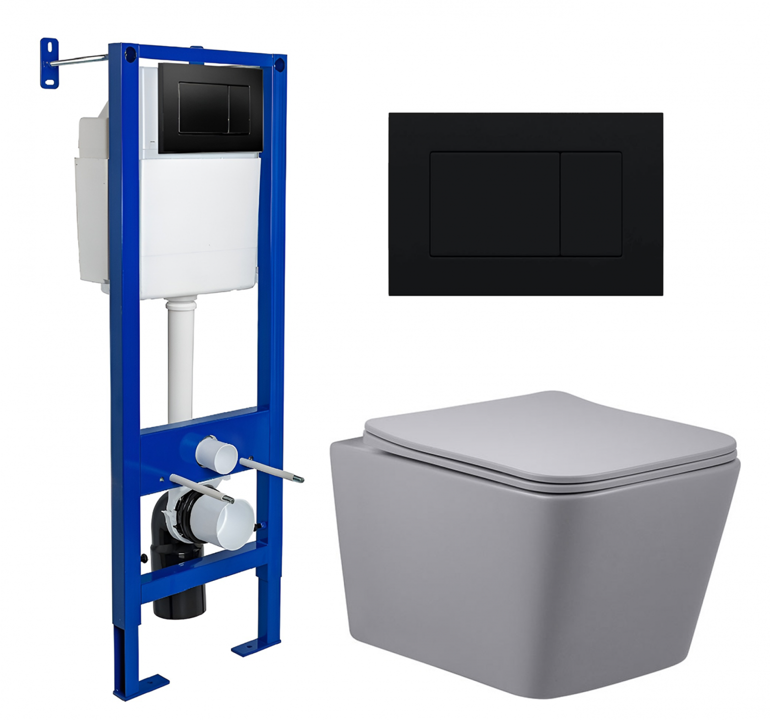 Комплект 3 в 1 инсталляция Berges Wasserhaus Atom 410 + Унитаз подвесной Vincea Q-Line VT1-12MG + кнопка черная