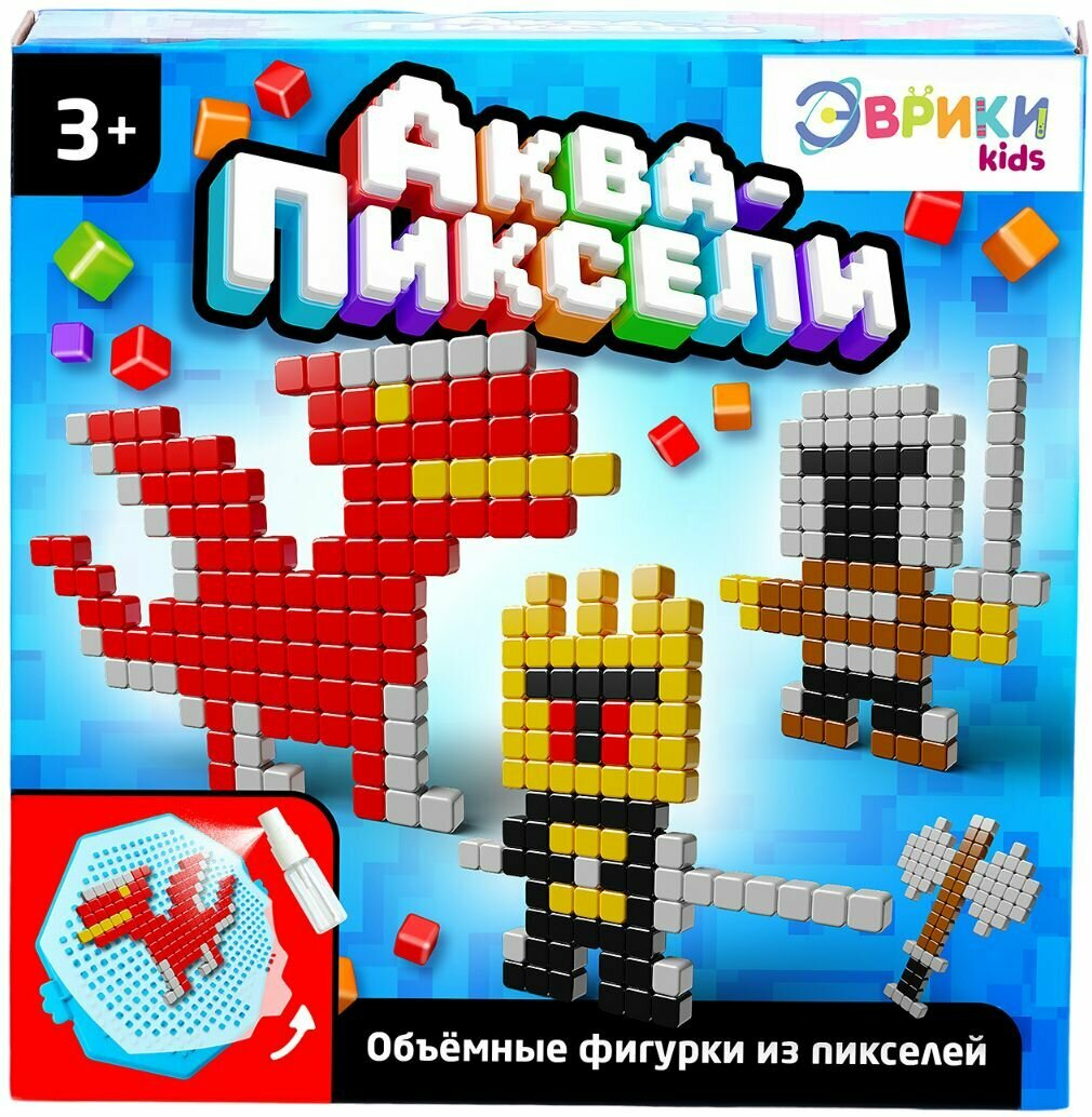 Аквапиксели "Воины", 400 деталей, 4 картинки-трафарета, аквамозаика для детей, создание объемных фигурок из бусин, набор для творчества со схемами и инструментами