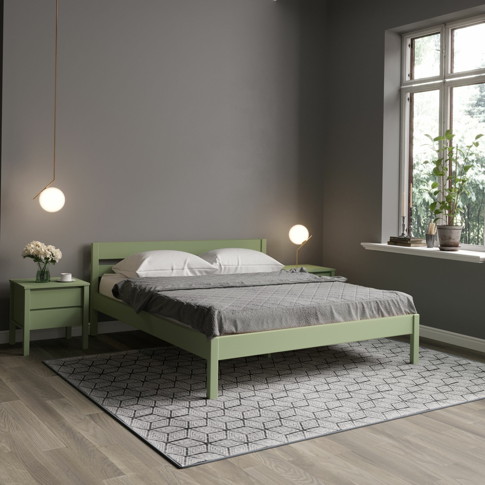 Кровать двуспальная 160х190 оливковая из массива березы Hansales, деревянная экологичная кровать для спальни, натуральное дерево, комфортная и стильная