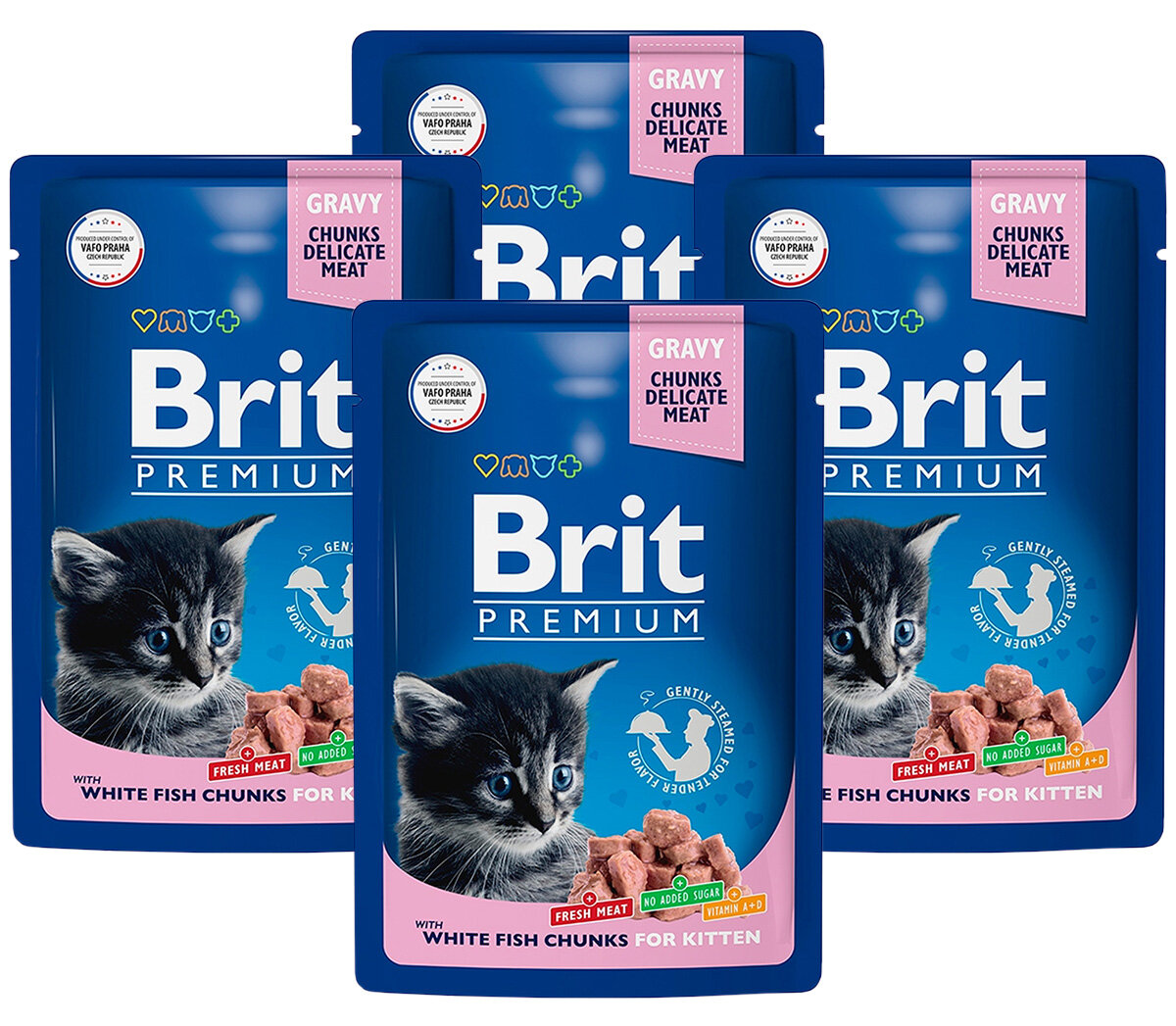 Брит премиум CAT FISH CHUNKS FOR KITTEN для котят с белой рыбой в соусе пауч (85 гр х 4 шт)